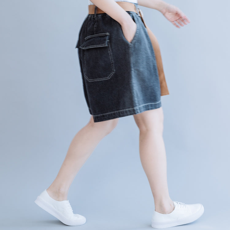 Women Loose Black And Blue Cowboy Shorts For Summer K6052– FantasyLinen