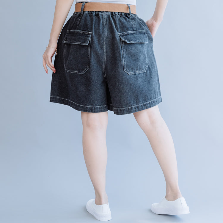 Women Loose Black And Blue Cowboy Shorts For Summer K6052– FantasyLinen