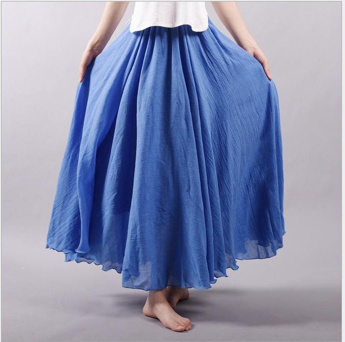 Multicolor Sun Skirt Elastic Waist Cotton linen Skirt Big Hem Long Ski ...