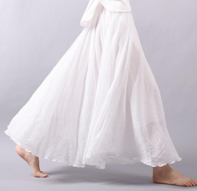 Multicolor Sun Skirt Elastic Waist Cotton linen Skirt Big Hem Long Ski ...