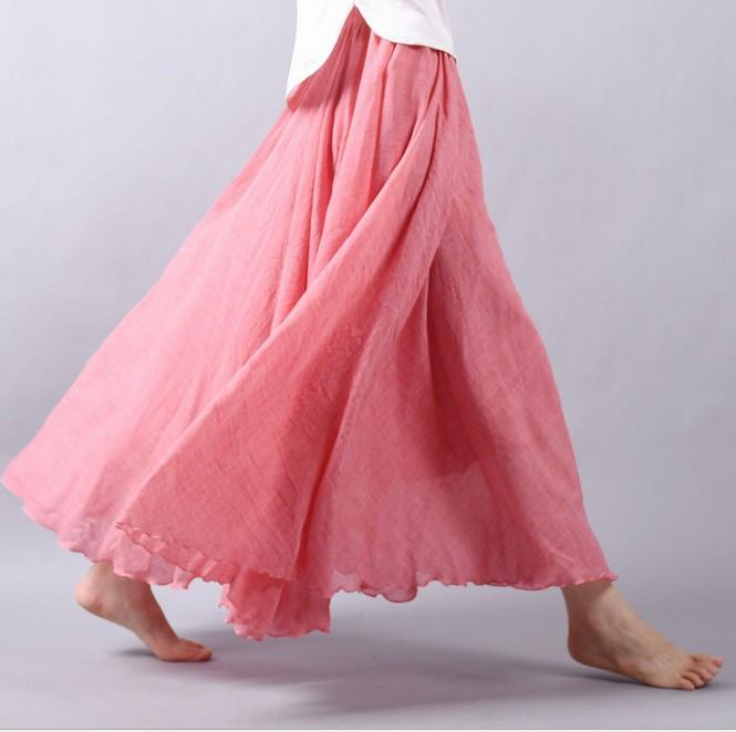 Multicolor Sun Skirt Elastic Waist Cotton linen Skirt Big Hem Long Ski ...