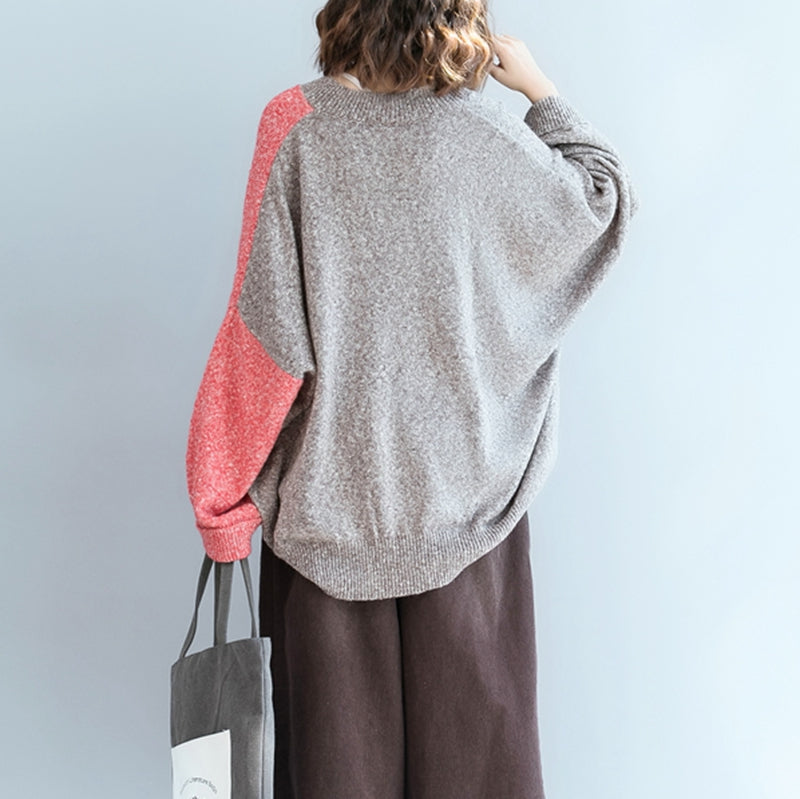 Loose V Neck Plus Size Matching Color Sweater Women– FantasyLinen