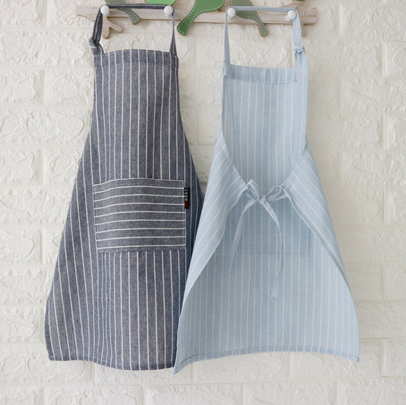 Striped Cotton Linen Parent-Child Aprons Pocket Artist Apron Chef Apro ...
