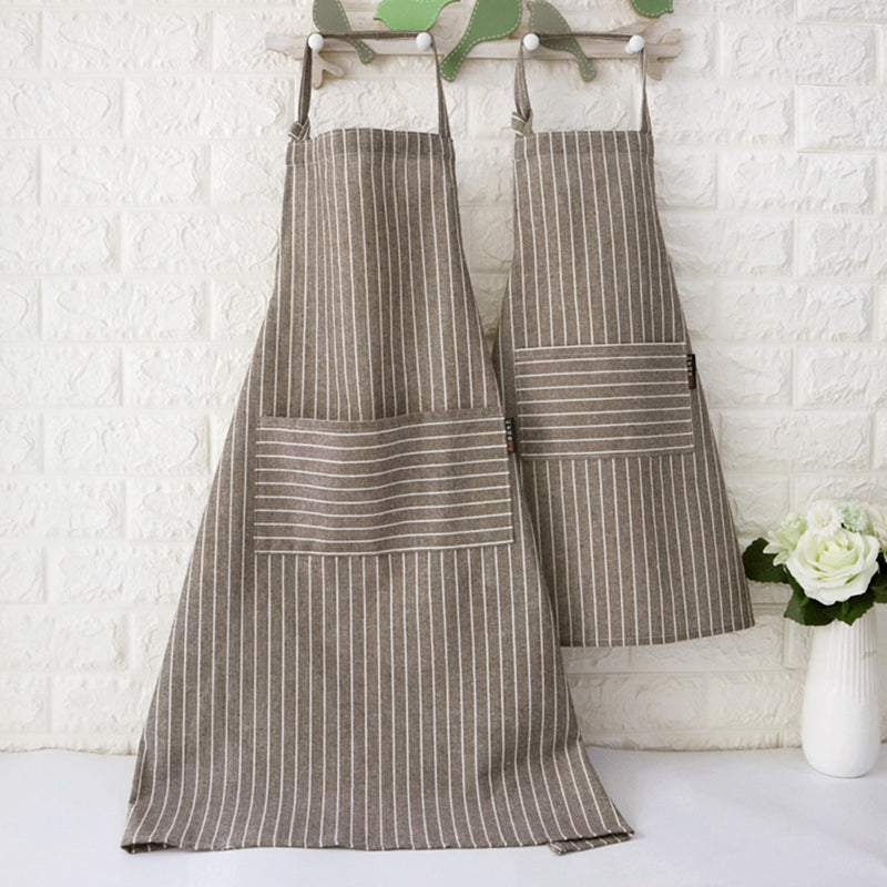 Striped Cotton Linen Parent-Child Aprons Pocket Artist Apron Chef Apro ...