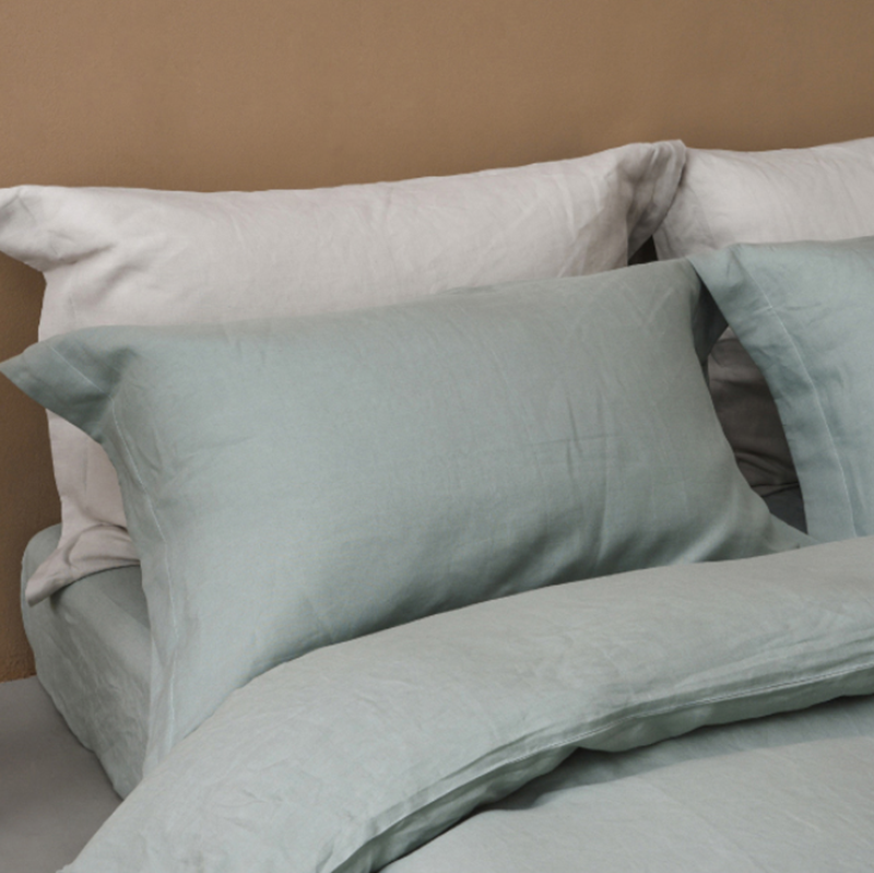 Washed Pure Color Linen Bedding Set Pillowcases With Flat Sheet ...