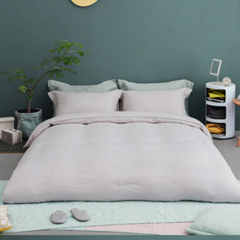 Washed Pure Color Linen Bedding Set Pillowcases With Flat Sheet ...