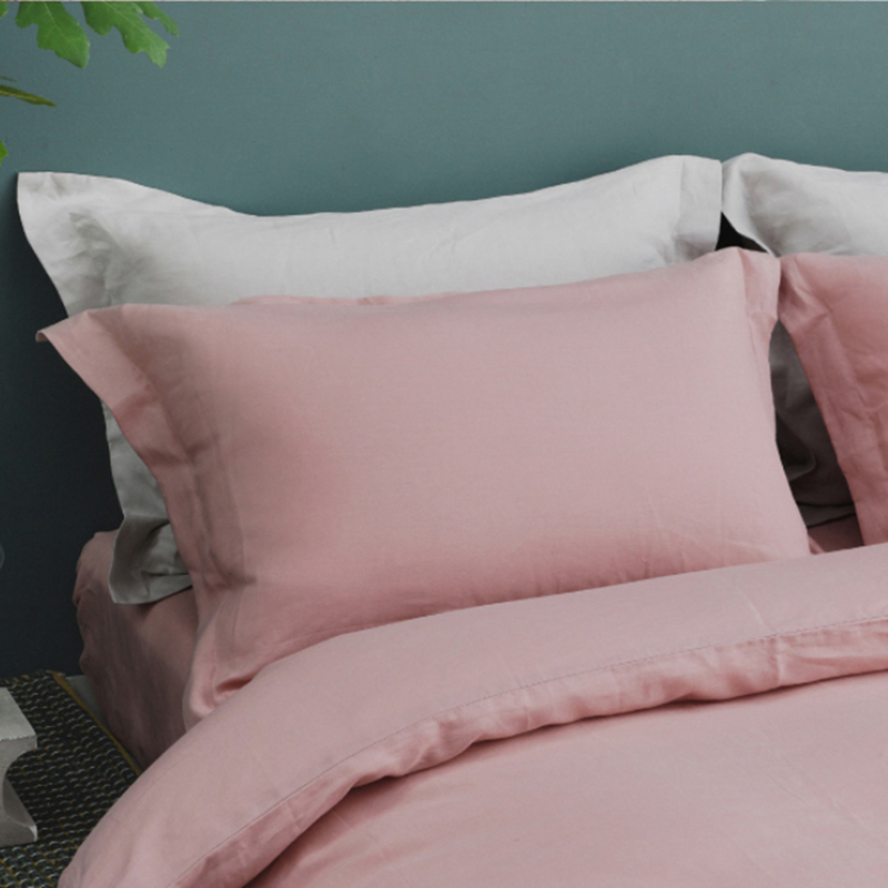 Washed Pure Color Linen Bedding Set Pillowcases With Flat Sheet ...