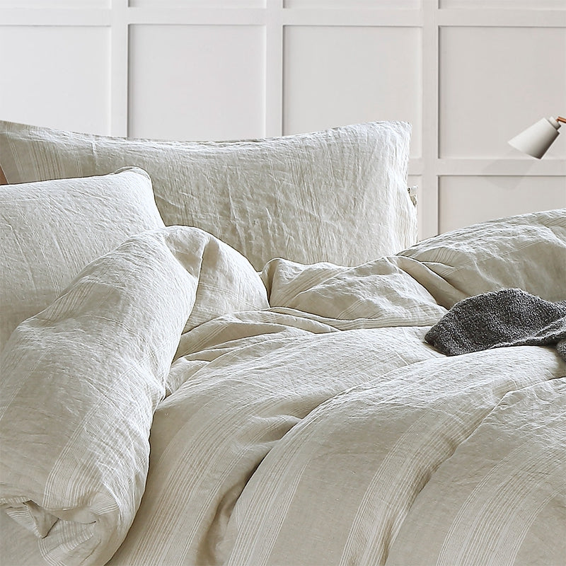 100%Pure Color Linen Striped Linen Bedding Set– FantasyLinen