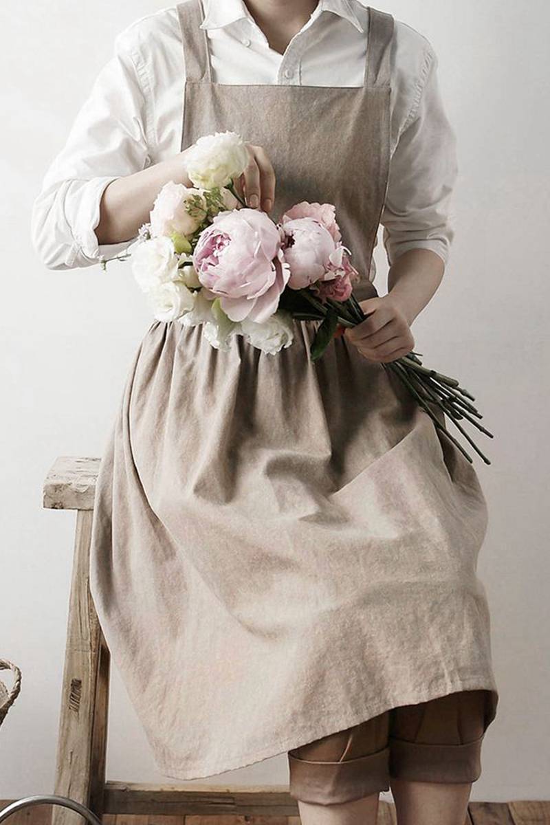 Cotton Linen Cross Back Apron Gift Chef Works Handmade Apron A1303 ...