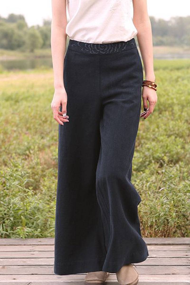 Women Loose Wide Leg Linen Long Pants K7051– FantasyLinen